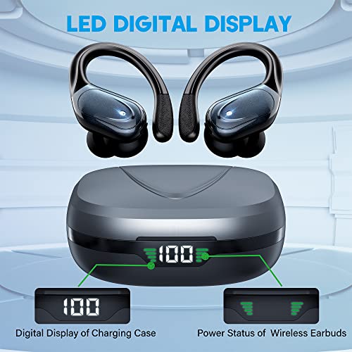 Wireless Earbuds, 75H Playtime Bluetooth Earbuds Built in Noise Cancellation Mic, Bluetooth Headphones with Charging Case and LED Display, Sport Hearphones with Earhooks Stereo Wireless Headphones