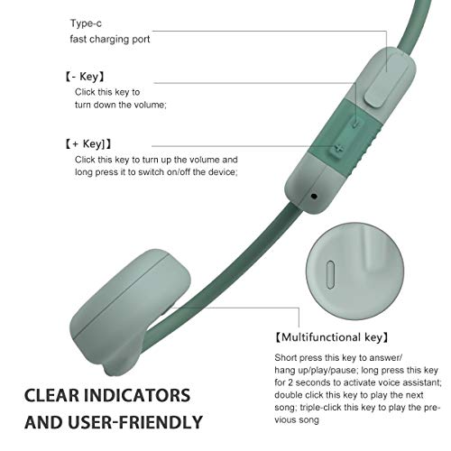 IFECCO Bone Conduction Headphones, Open Ear Wireless Headphones Bluetooth 5.0 with Mic, Waterproof IPX6 Ultra-Lightweight Sport Headsets for Jogging Running Driving Cycling(Green)