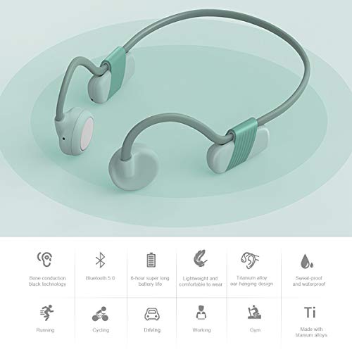 IFECCO Bone Conduction Headphones, Open Ear Wireless Headphones Bluetooth 5.0 with Mic, Waterproof IPX6 Ultra-Lightweight Sport Headsets for Jogging Running Driving Cycling(Green)