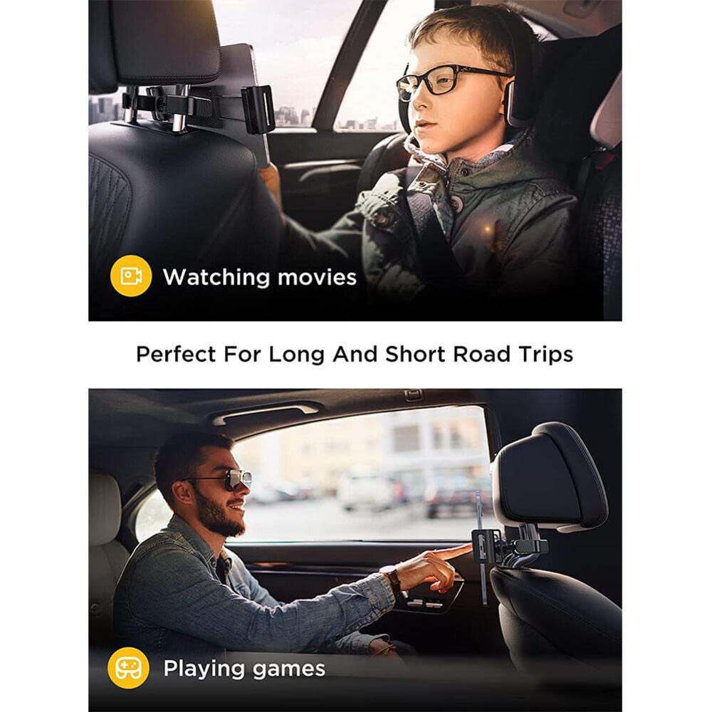 RUNAAJA 360° Mount Car Headrest Holder Seat Back Phone Tablet Universal for Apple iPad Mount Road Trip Essentials for Kids Adults