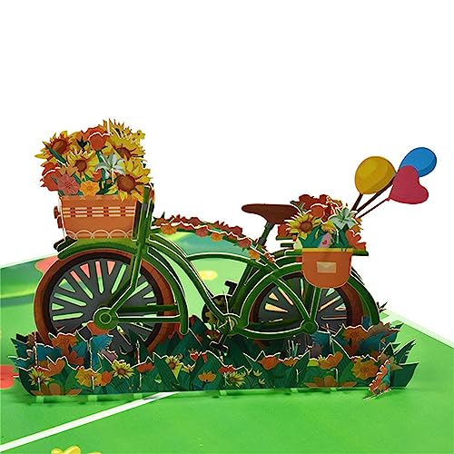 ASYWISH Bicycle Pop-Up Card 3D Flower Basket Travel Card With Envelope Mother Day Birthday Card For Mom Wife Greeting Card Gift 3D Greeting Card