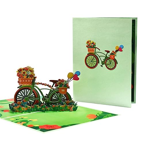 ASYWISH Bicycle Pop-Up Card 3D Flower Basket Travel Card With Envelope Mother Day Birthday Card For Mom Wife Greeting Card Gift 3D Greeting Card