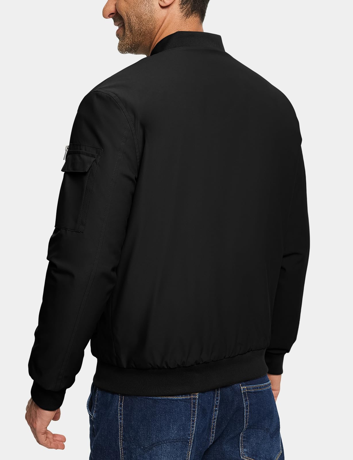 TBMPOY Men's Bomber Jacket Lightweight Winter Windbreaker Zip Up Padded Softshell Windproof Water-Resistant Casual Fall Coat Black L