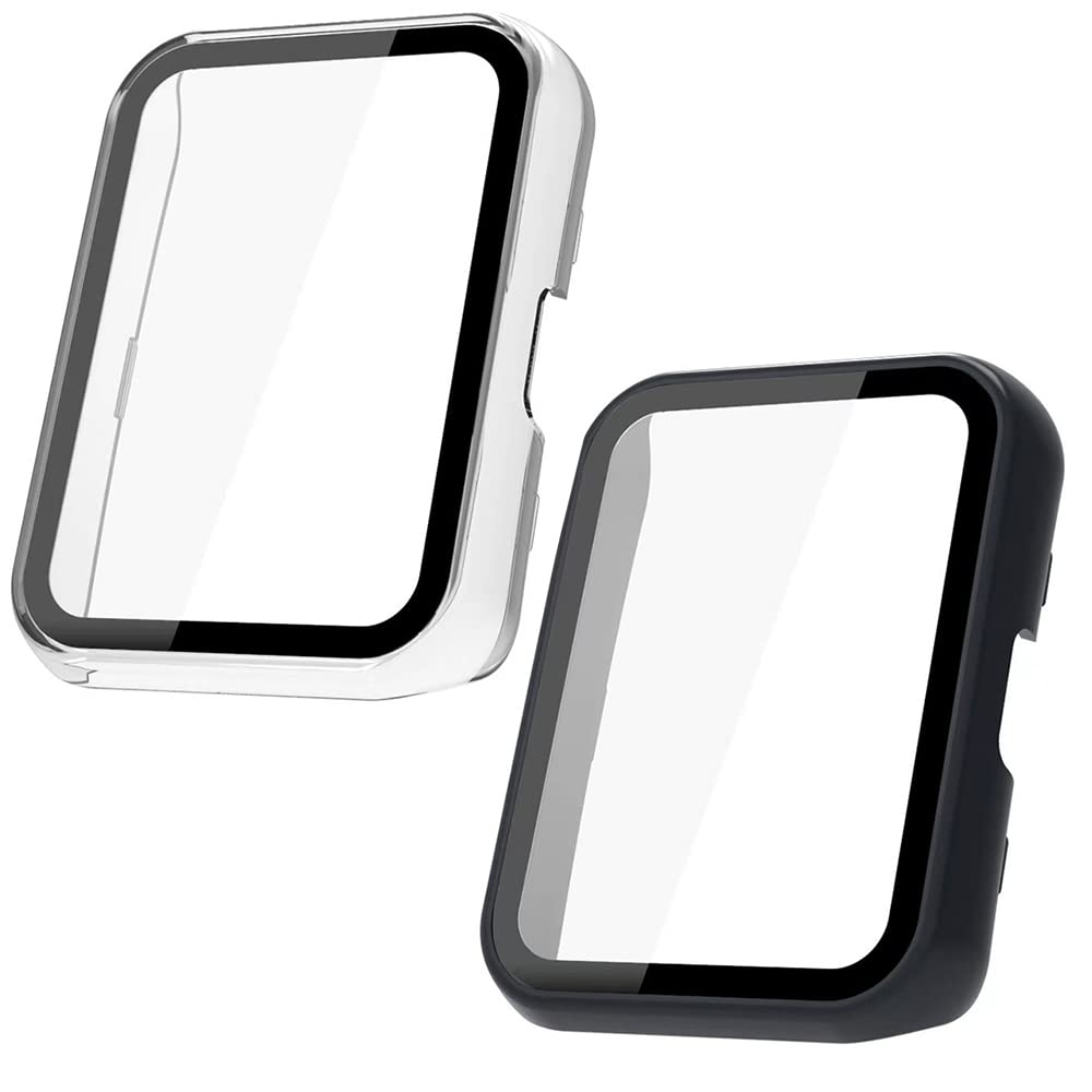 Acadeny 2 pieces Case With Tempered Glass Screen Protector Compatible for Huawei fit 2, 9H Hardness 360 ° All-round Protective Cover Ultra-thin Protective PC Case Cover for , Black+Transparent