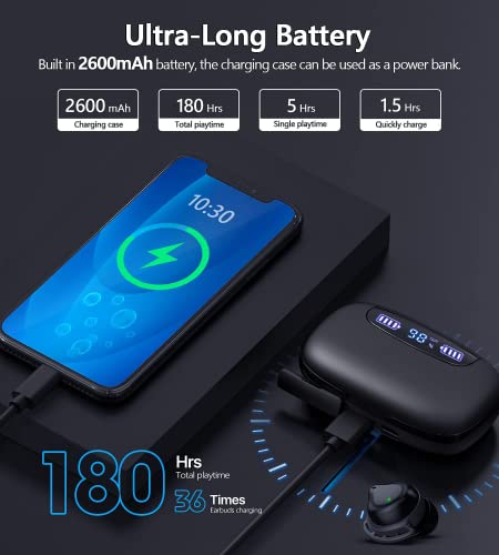 Lankey Pro Ear Buds Wireless,Bluetooth Headphones,180H Playtime Ear Buds with Microphone, IPX8 Waterproof in Ear Headphones with Digital Display,Touch Control for Sports,Work,Gym(Black)