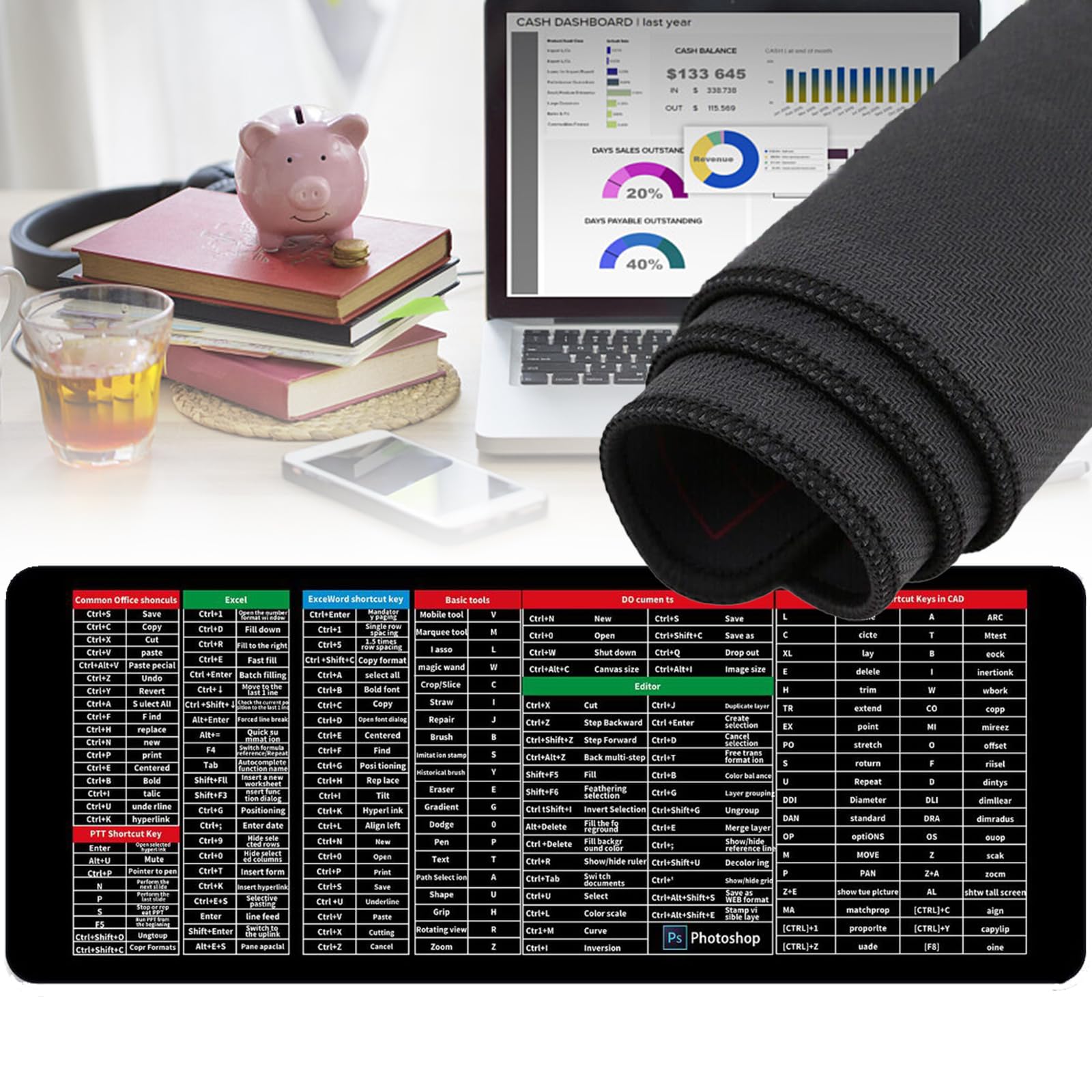 AGSIXZLAN Anti Slip Keyboard Pad with Shortcuts-Keyboard Pad with Wrist Support - 31.5x11.8 Inch for Office & School Supplies,Upgraded Extended Large Mouse Pads-Enhance Efficiency and Comfort