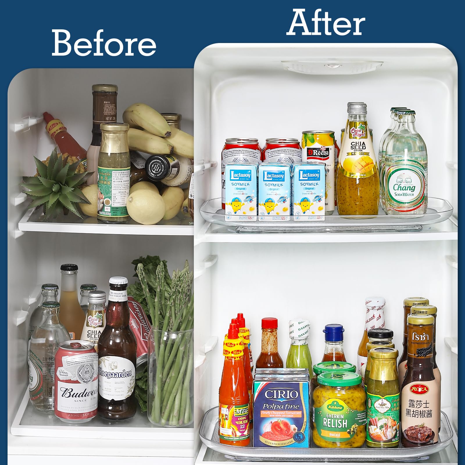 Lazy Susan Turntable Organizer for Refrigerator, 15.7" Rectangle Fridge Organizers and Storage, 360° Rotating Refrigerator Organizing Turntable for Cabinet, Kitchen, Pantry, Table Top, Countertop