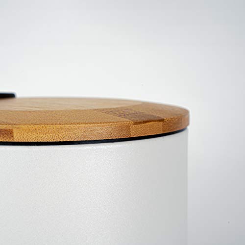 Kazai.®️ Bamboo Bathroom Trash Can | Soft Close and Slip-Resistant | 3L / 0.8 Gall. | Stainless Steel | White