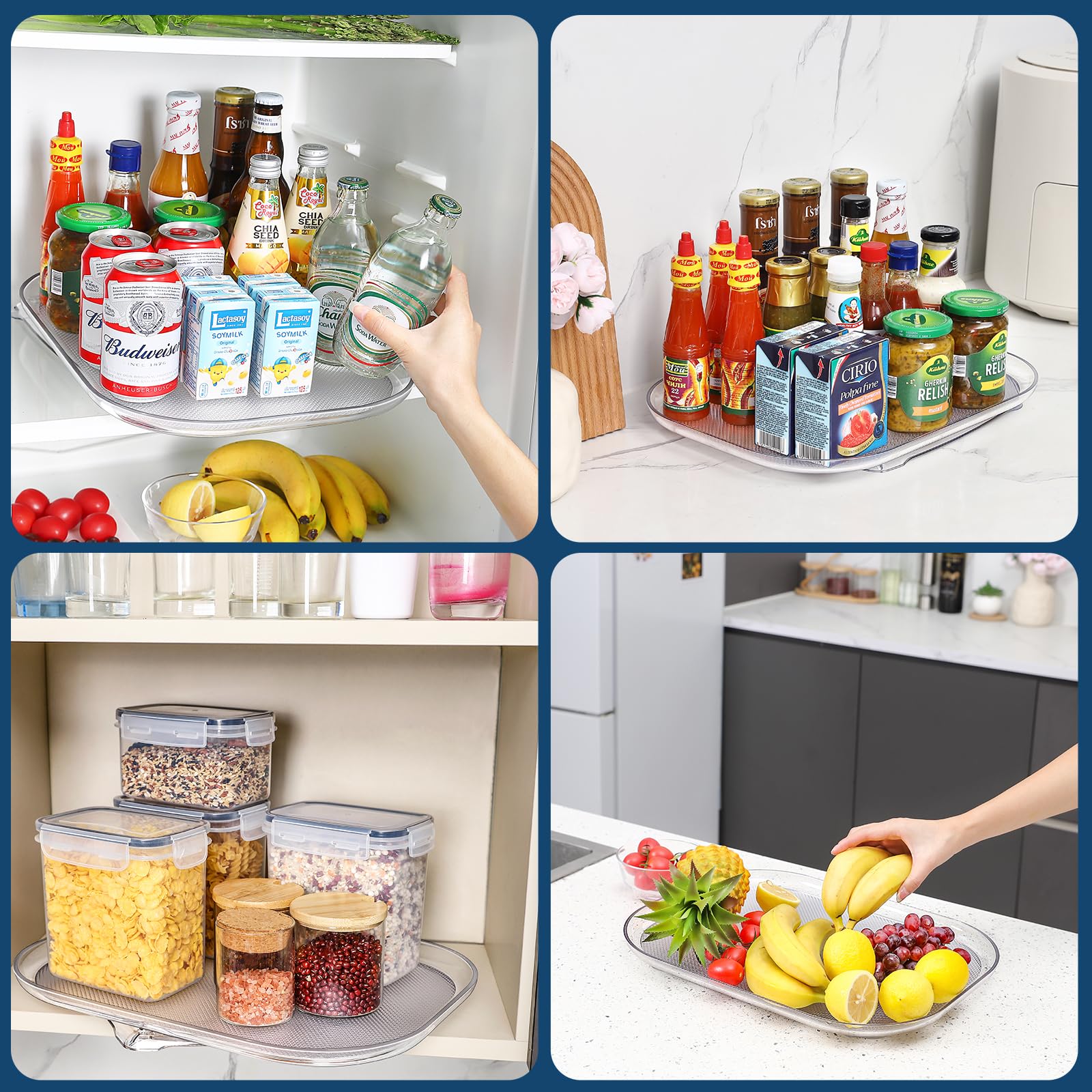 Lazy Susan Turntable Organizer for Refrigerator, 15.7" Rectangle Fridge Organizers and Storage, 360° Rotating Refrigerator Organizing Turntable for Cabinet, Kitchen, Pantry, Table Top, Countertop