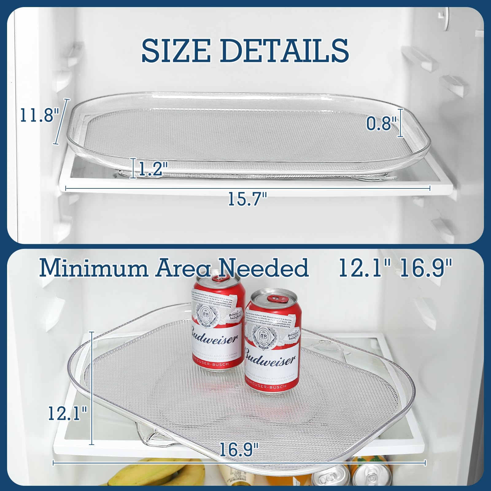 Lazy Susan Turntable Organizer for Refrigerator, 15.7" Rectangle Fridge Organizers and Storage, 360° Rotating Refrigerator Organizing Turntable for Cabinet, Kitchen, Pantry, Table Top, Countertop