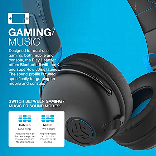 JLab Audio Play Gaming Wireless Headset | 22+ Hour Bluetooth 5 Playtime 60ms Super-Low Latency for Mobile Gameplay | Retractable Boom Mic | AUX Gaming Cord Compatible with Gaming Consoles (Renewed)