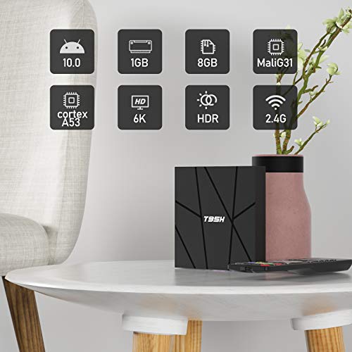 T95H Android 10.0 TV Box, 1GB ROM 8GB eMMC H616 Quadcore Quad-core ARM Cortex-A53 Mali-G31 MP2 GPU 2.4GHz WiFi 100M LAN Ethernet