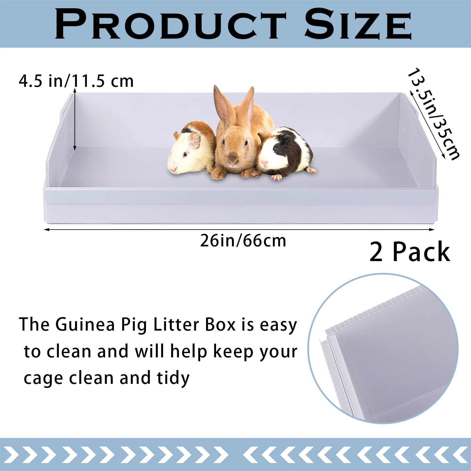 Geelin 2 Pack 26" x 13.5" Corrugated Plastic Cage Liners Base 1 x 2 Panel Size Guinea Pig Cage Liner for Guinea Pigs Hedgehogs Rabbits Applied with C&C Cages, White
