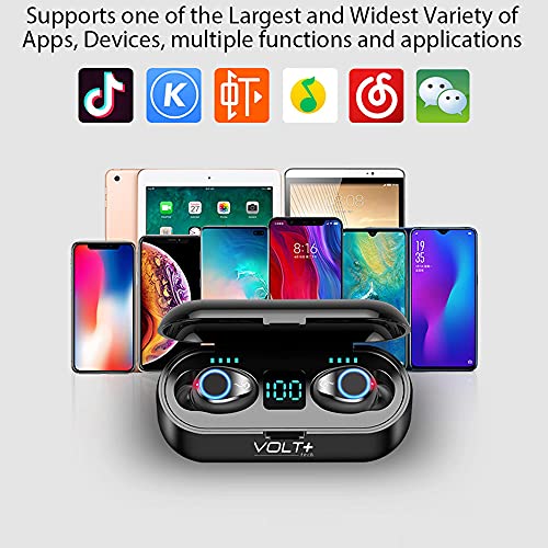 VOLT PLUS TECH Wireless V5.0 Bluetooth Earbuds for Samsung Galaxy S20/FE/Ultra/S20+/5G/Fan Edition/Plus with LED Display, Mic and 8D Bass, F9 TWS and IPX7 Waterproof/Sweatproof with 2000mAh PowerBank