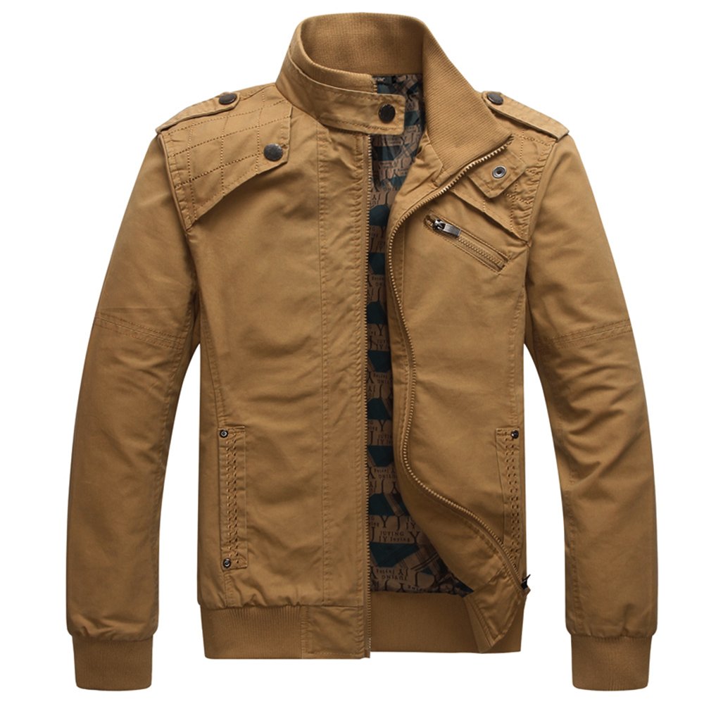 Dwar Men's Casual Washed Cotton Military Outdoor Jackets with Shoulder Straps