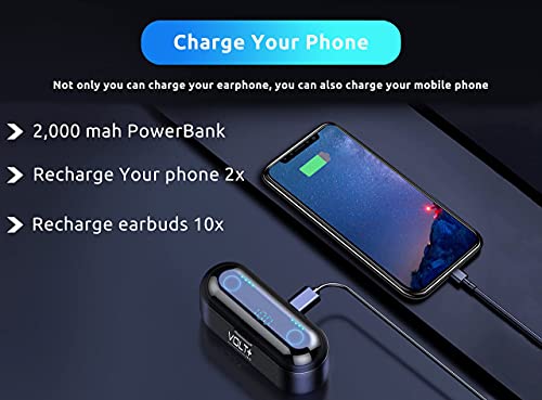 VOLT PLUS TECH Wireless V5.0 Bluetooth Earbuds for Samsung Galaxy S20/FE/Ultra/S20+/5G/Fan Edition/Plus with LED Display, Mic and 8D Bass, F9 TWS and IPX7 Waterproof/Sweatproof with 2000mAh PowerBank