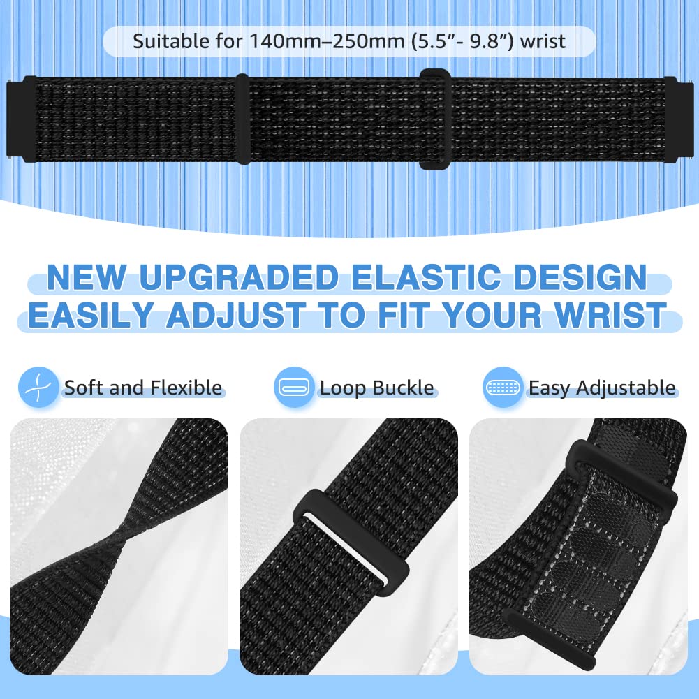 Relting 20mm Nylon Bands Compatible with Samsung Galaxy Watch 4/5/6/4 Classic/5 Pro/6 Classic/Active 2,Garmin Vivoactive 5/Vivoactive 3/Forerunner 245/645/Vivomove HR/Venu/Venu 2 Plus Bands