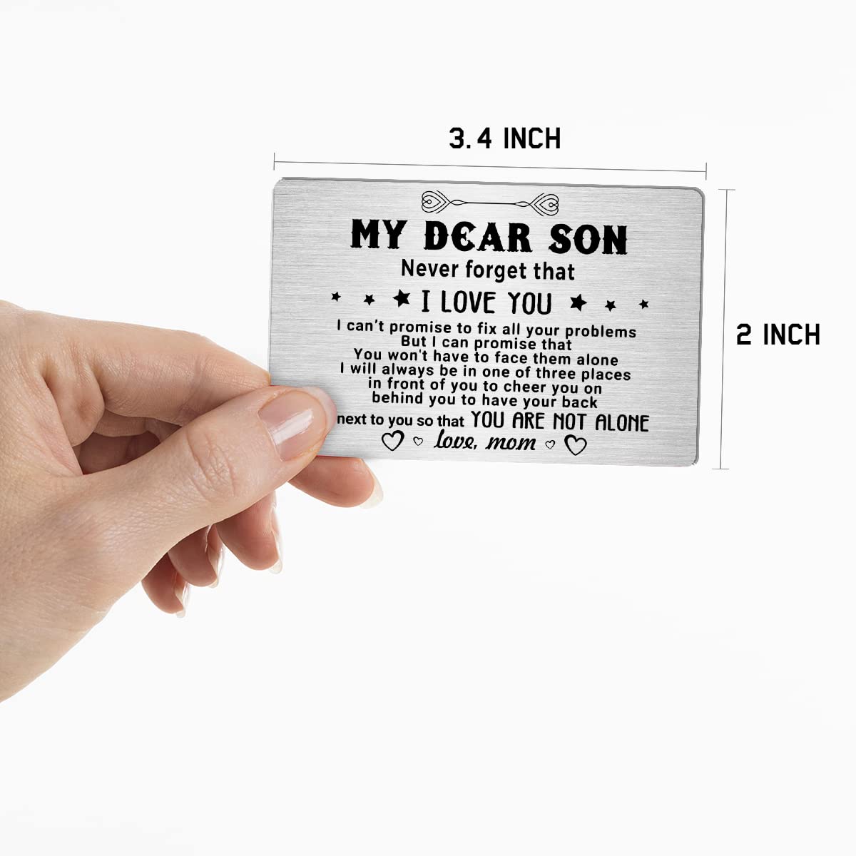Son Motivation Wallet Insert Card Gifts from Mom, My Dear Son Engraved Metal Wallet Card Love Note Message Inspirational Birthday Graduation Gift