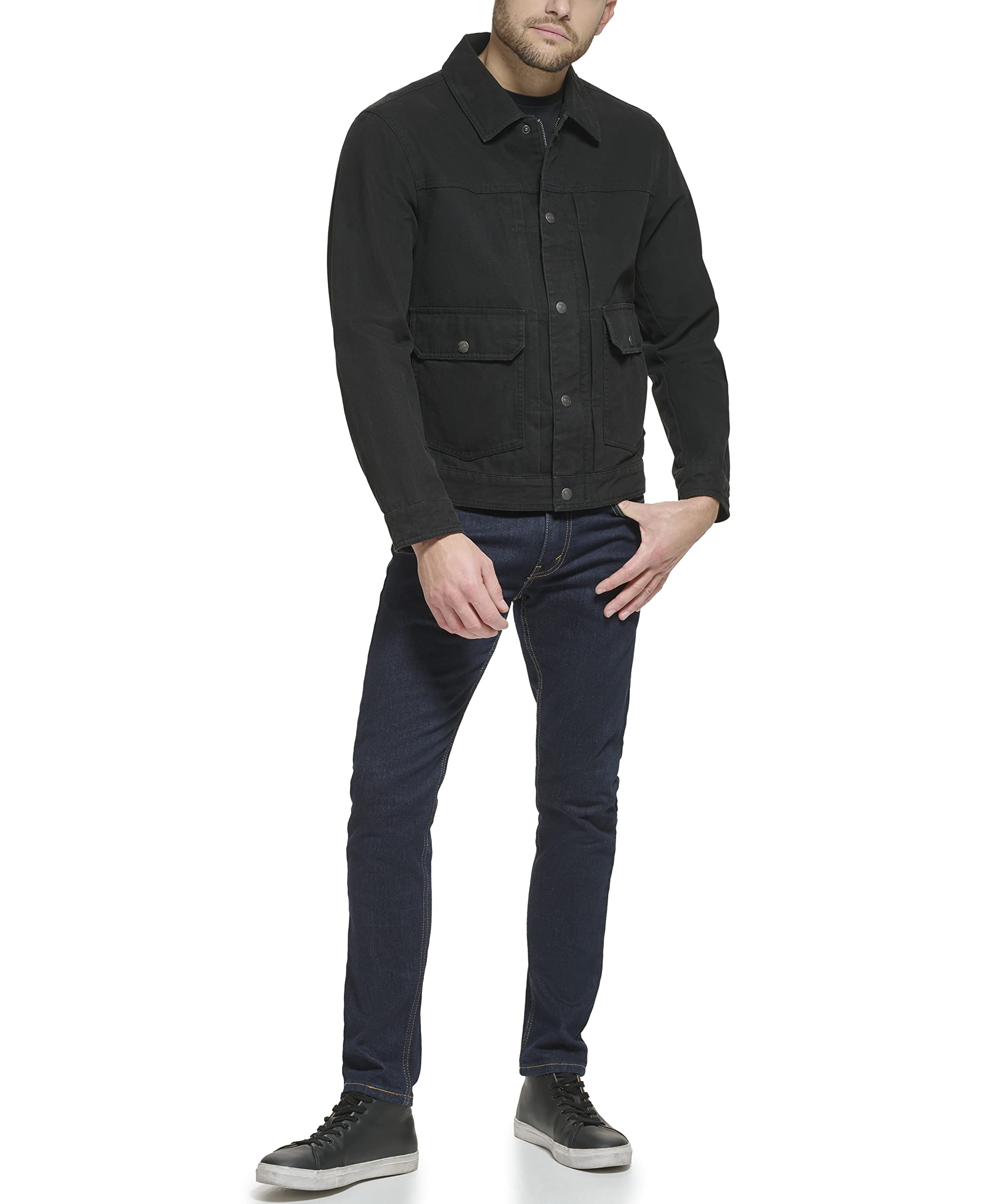 Levi's Men's Lightweight Trucker Shirt Jacket, Black Cotton Canvas