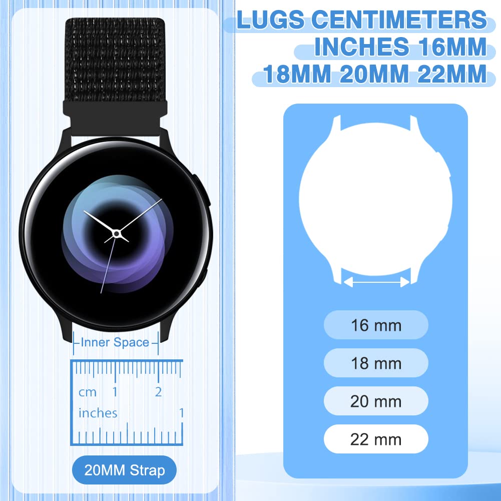 Relting 20mm Nylon Bands Compatible with Samsung Galaxy Watch 4/5/6/4 Classic/5 Pro/6 Classic/Active 2,Garmin Vivoactive 5/Vivoactive 3/Forerunner 245/645/Vivomove HR/Venu/Venu 2 Plus Bands