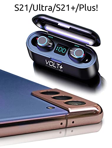 VOLT PLUS TECH Wireless V5.0 Bluetooth Earbuds for Samsung Galaxy S20/FE/Ultra/S20+/5G/Fan Edition/Plus with LED Display, Mic and 8D Bass, F9 TWS and IPX7 Waterproof/Sweatproof with 2000mAh PowerBank