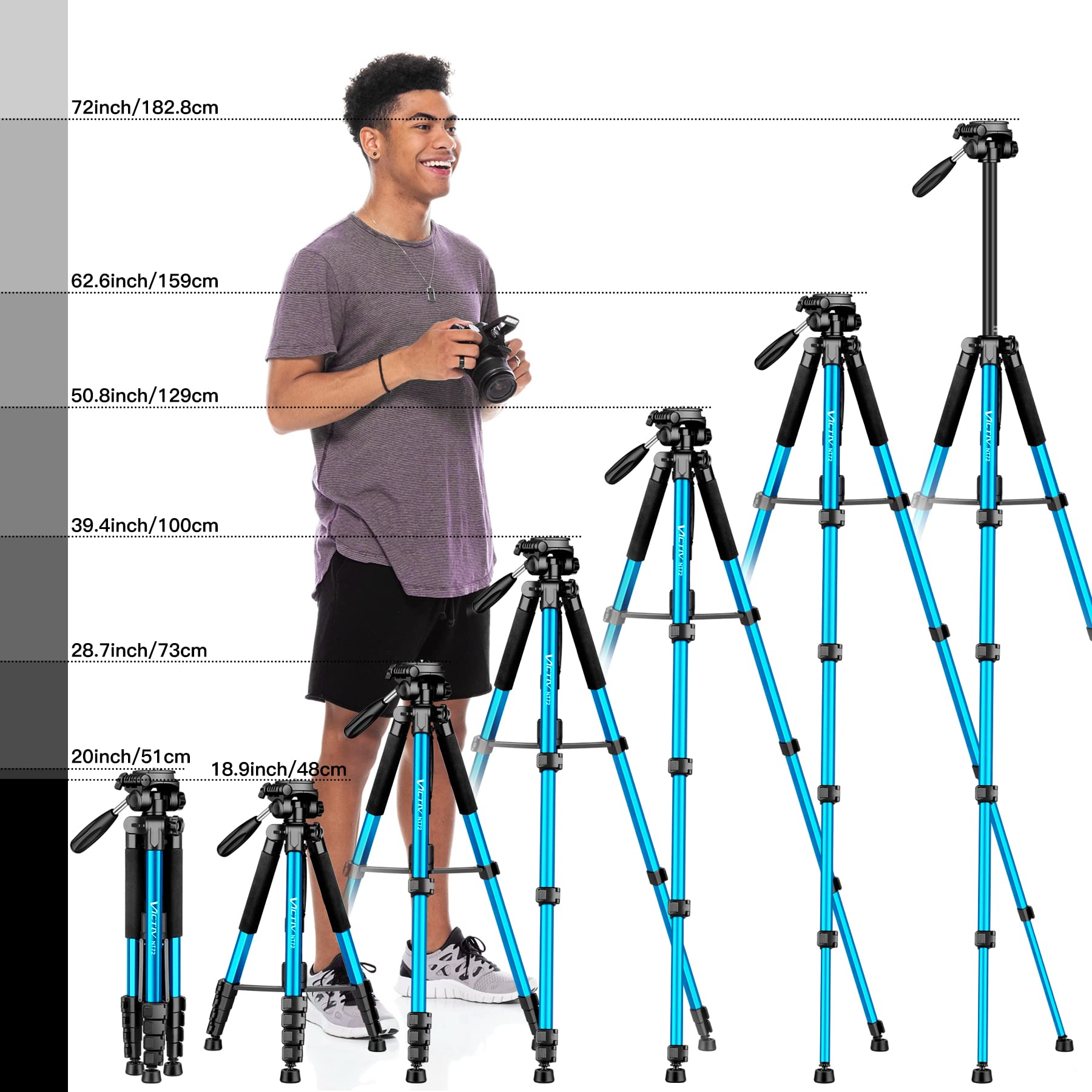 Tripod for Camera, 72" Camera Tripod with Remote, Heavy Duty Tall Camera Tripod Stand, Professional Aluminum Video Tripod, Compatible with Gopro/Camcorder/Binocular