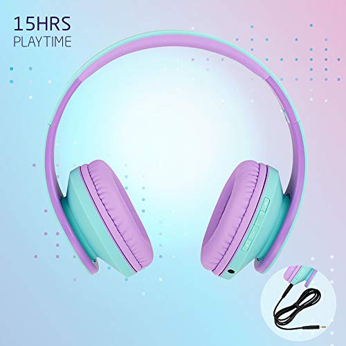 PowerLocus Kids Headphones Over-Ear, Bluetooth Wireless Headphones for Kids,with Microphone, Safe 85DB Volume Limited, Foldable with Carry Case, Audio Cable, Micro SD mode for Online Classes,PC,Phones