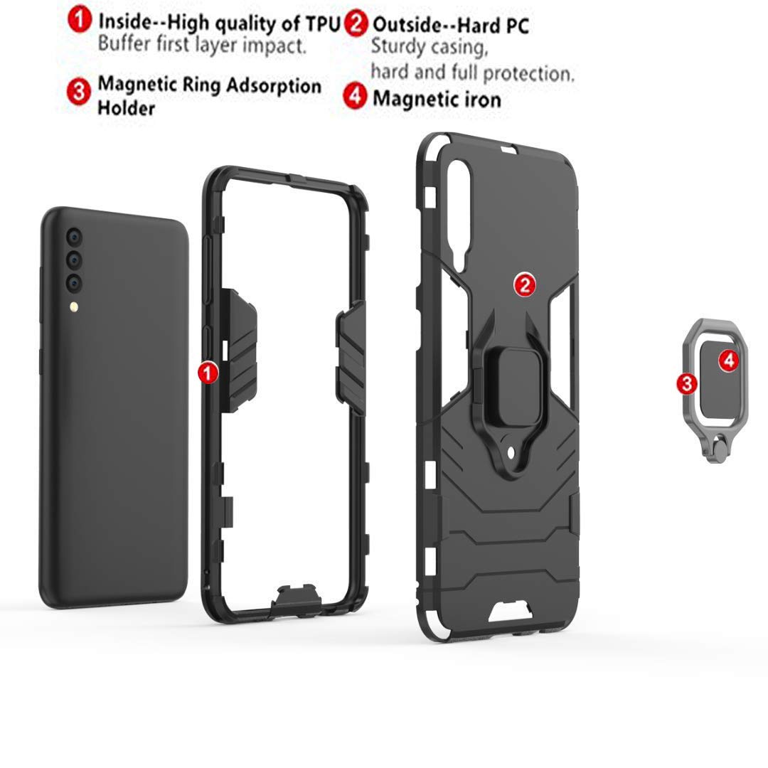 DuoLide for Huawei Mate 20 Lite Case, 2 in 1 Hybrid Heavy Duty Armor Shockproof Defender Kickstand Dual Layer Bumper Hard Back Case Cover Tempered Glass Screen Protector,Black