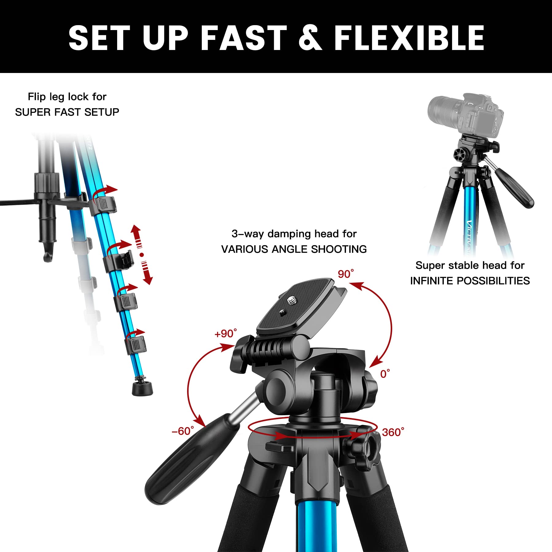 Tripod for Camera, 72" Camera Tripod with Remote, Heavy Duty Tall Camera Tripod Stand, Professional Aluminum Video Tripod, Compatible with Gopro/Camcorder/Binocular