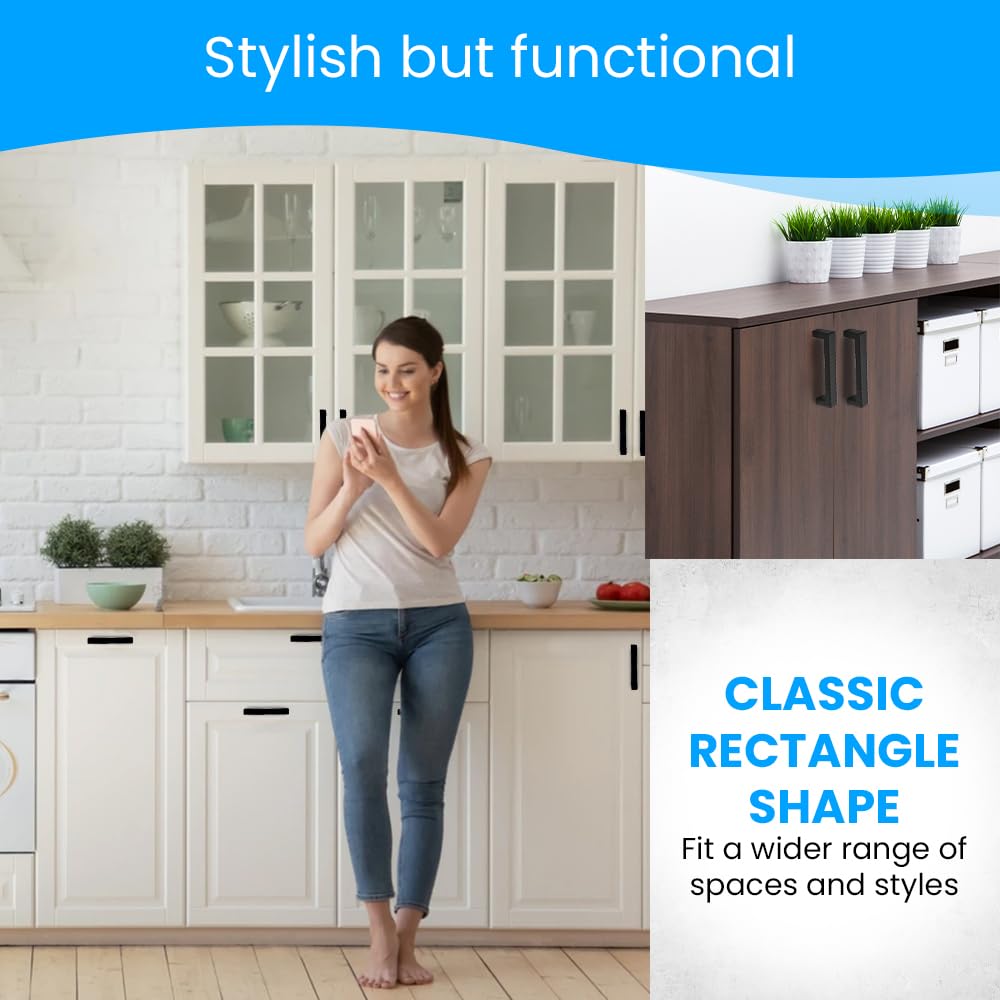 PARTILIA Matte Black Cabinet Pulls for Kitchen and Bathroom Drawers, Doors, Pantry, and Cupboards, 10 Pack, 5 Inch Hole-to-Hole Stainless Steel Handles, Modern Farmhouse Hardware