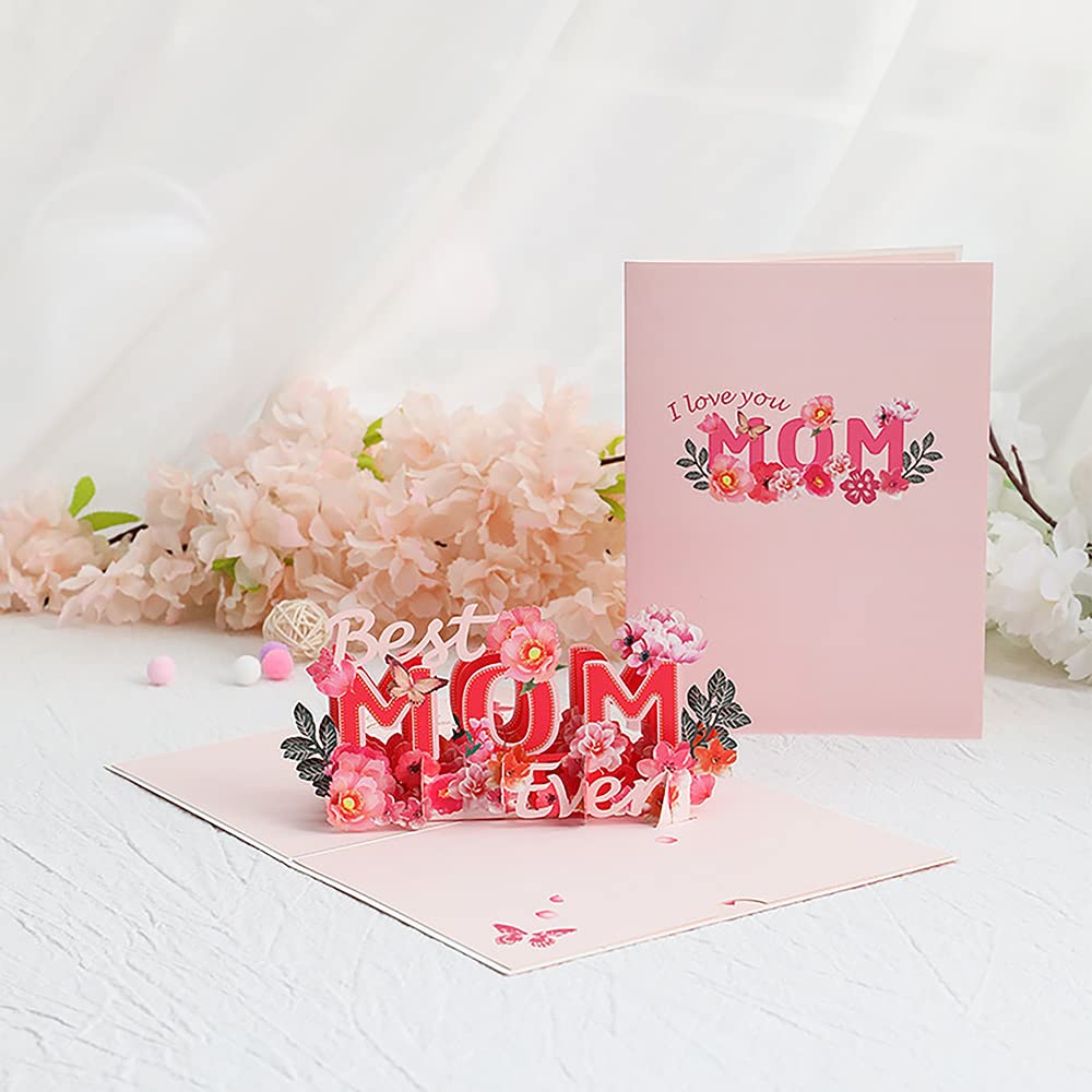 Sharonlily Floral Pop-Up Card - I Love You Mom, Mother's Day, 7.87"x5.91"x0.2"