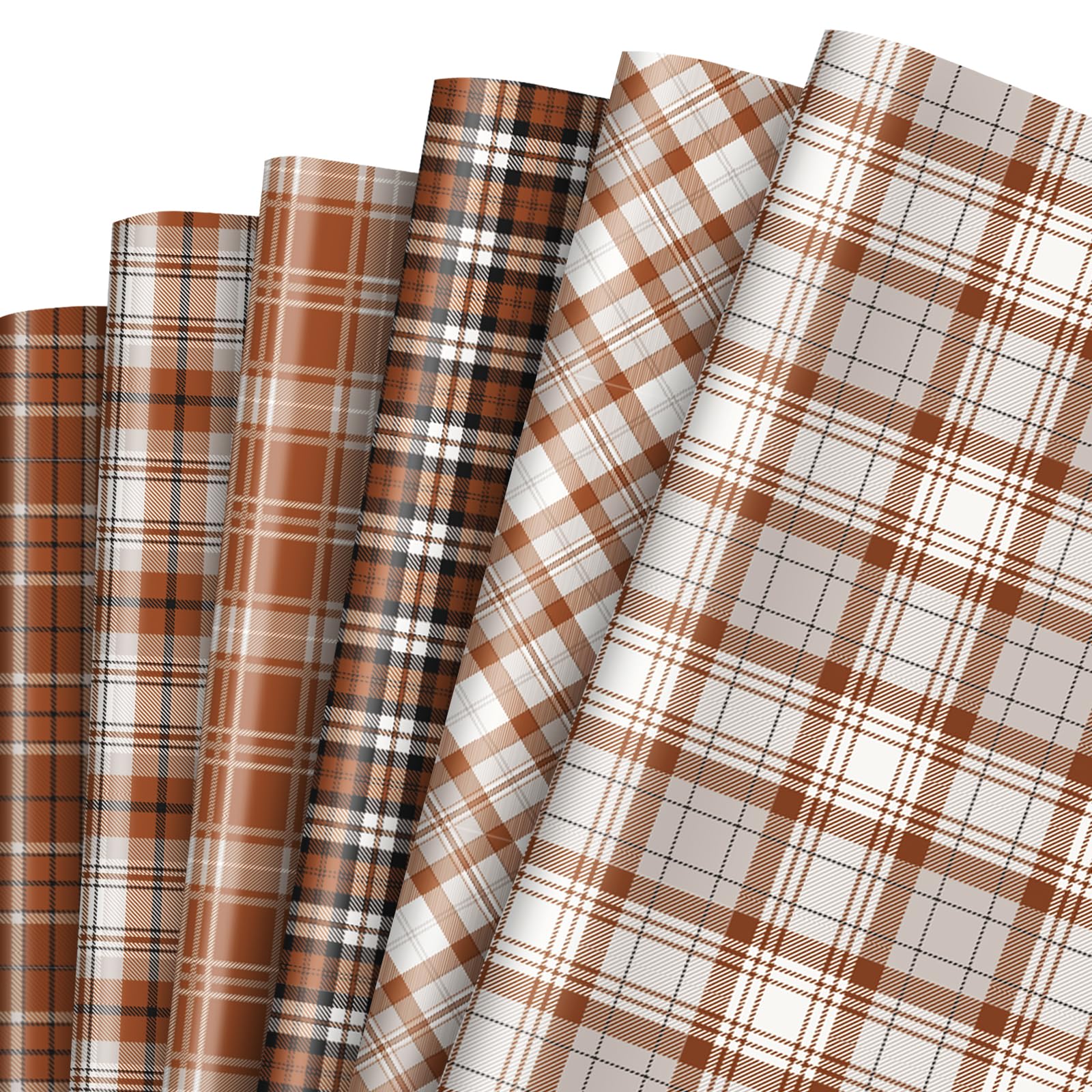 Whaline 12 Sheet Fall Gift Wrapping Paper 6 Design Orange Buffalo Plaids Printed Wrapping Sheet Autumn Theme Decorative Art DIY Craft Paper for Fall Celebration Gift Packing, 19.7 x 27.6 Inch