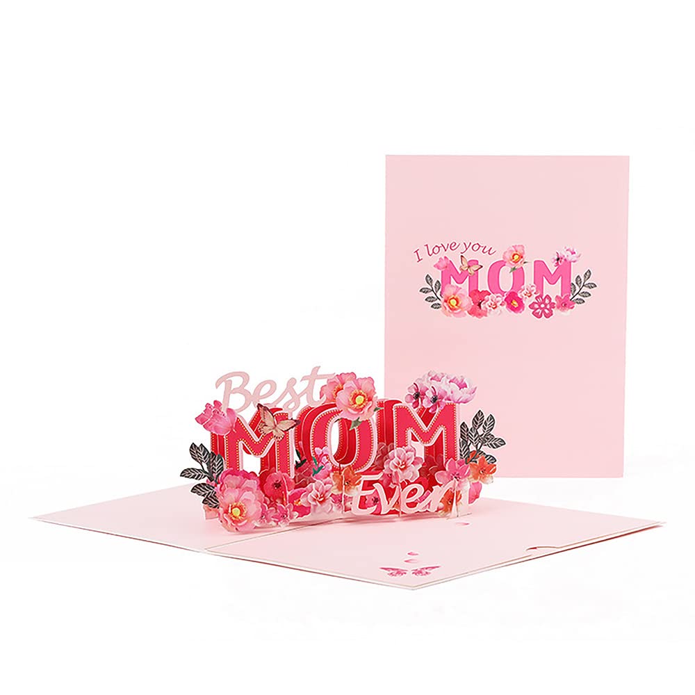 Sharonlily Floral Pop-Up Card - I Love You Mom, Mother's Day, 7.87"x5.91"x0.2"