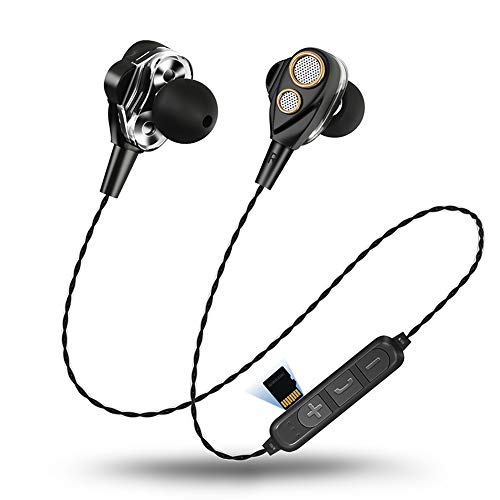 Heave Bluetooth 4.1 Neckband Earphones,in- Ear 6D Stereo Surround Sound HiFi Wireless Earphones,Waterproof Noise Cancellation Sports Headsets with Microphone Black