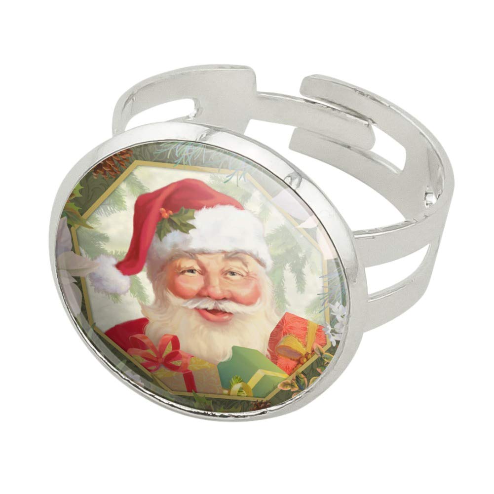 GRAPHICS & MORE Christmas Holiday Festive Jolly Santa Claus Silver Plated Adjustable Novelty Ring