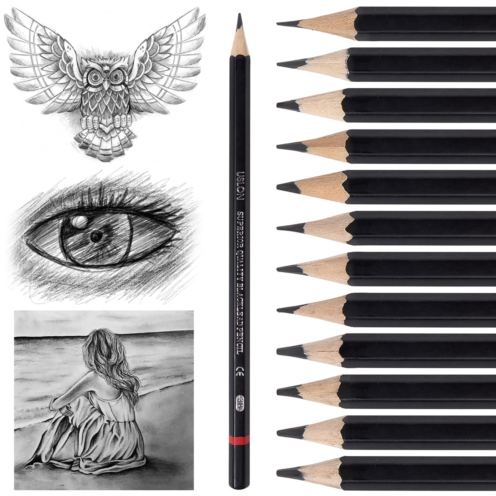YUANCHENG 12 Pack of Graphite Pencils for Drawing, Art, and Sketching - Black