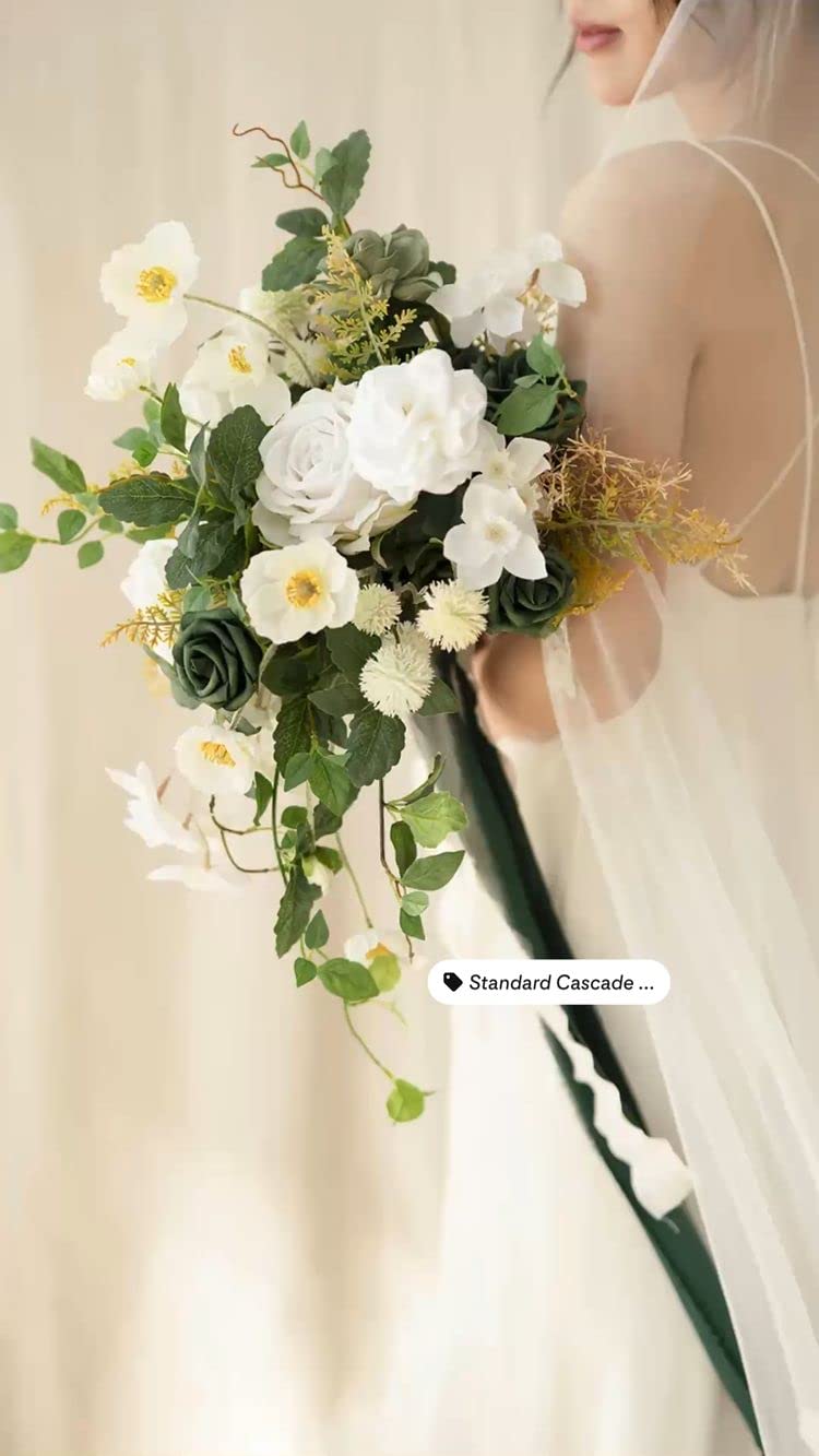 Chiffon Silk Ribbon Green & White Handmade Frayed Fringe Sheer Boho Ribbon for Flower Bouquet, Gift Wrapping, Wedding Invitations, 1-1/2'' 5 Yards*4 Rolls