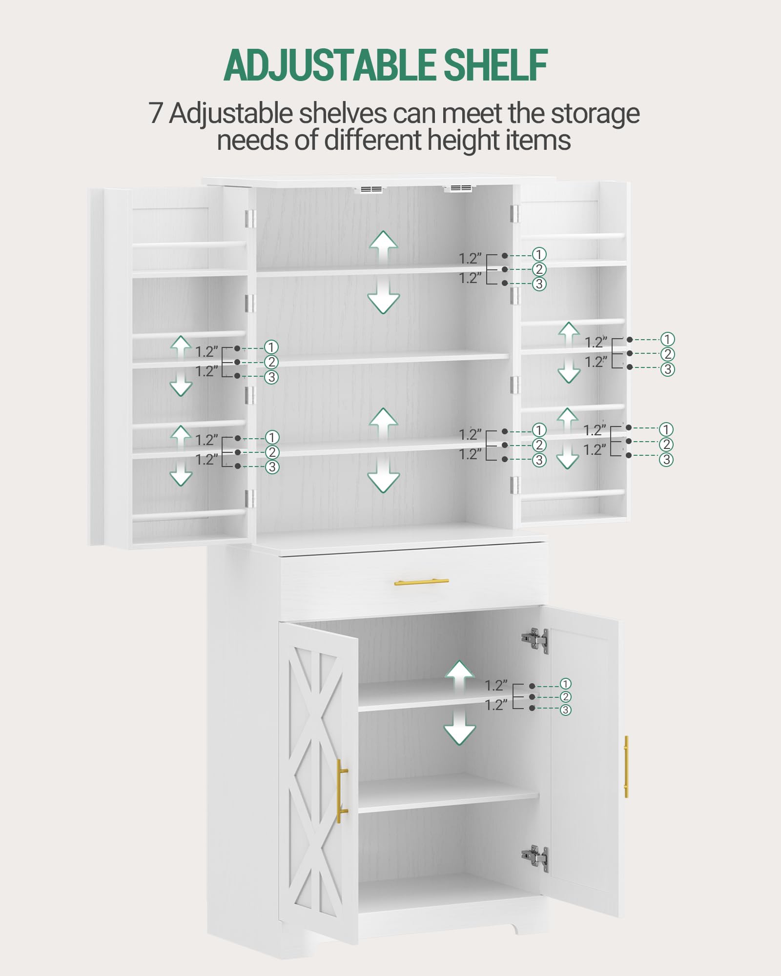 Hzuaneri 72" Kitchen Pantry Storage Cabinet, Tall Pantry Cabinet with Barn Doors & 7 Adjustable Shelves, Drawer, Freestanding Buffet Cupboards Sideboard for Kitchen, Dining Room, White PT02403X
