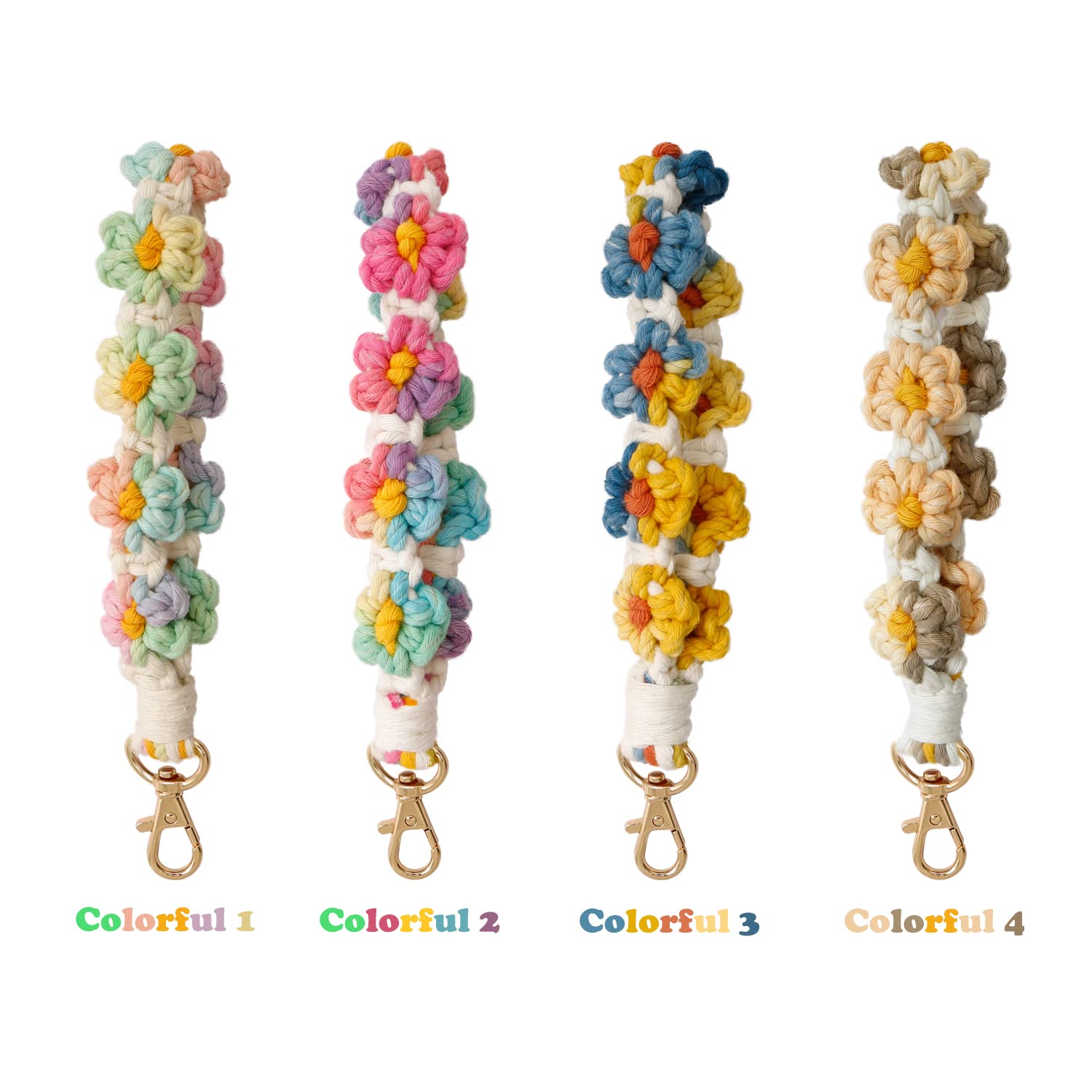 XGALBLA Cute Macrame Keychain Boho Handmade Wristlet Bracelet Keychain Floral Country style Wrist Lanyard Handmade Weave Exquisite Holder for Women(Colorful 3)
