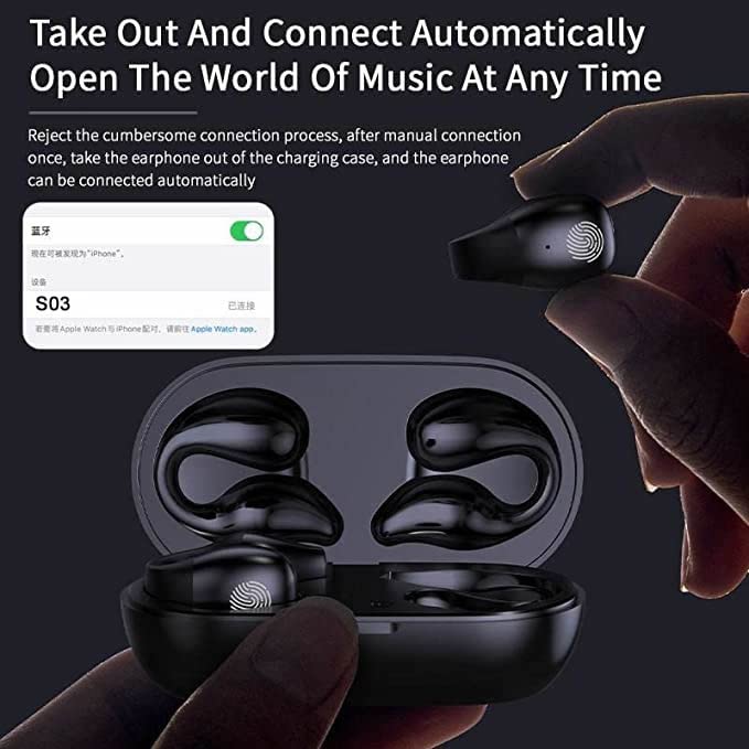 Ear-Clip Bone Conduction Headphones Bluetooth 5.3, Painless Wireless Open Ear Clip on Headphone,Waterproof Mini Sport Running Earring Earphone, Noise Cancelling/HiFi Quality/Long Battery Life