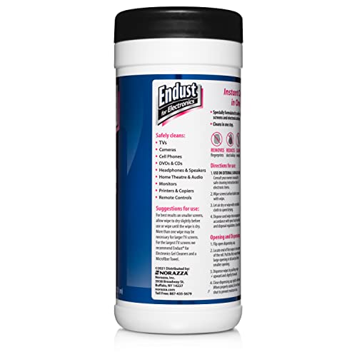 Endust for Electronics; Screen & Surface Cleaning Wipes, Great LCD and Plasma Wipes, 70 Wipes (11506)