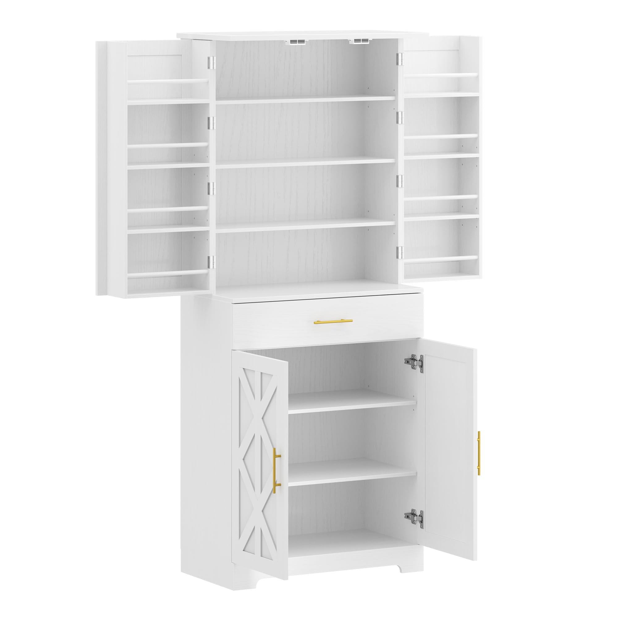 Hzuaneri 72" Kitchen Pantry Storage Cabinet, Tall Pantry Cabinet with Barn Doors & 7 Adjustable Shelves, Drawer, Freestanding Buffet Cupboards Sideboard for Kitchen, Dining Room, White PT02403X