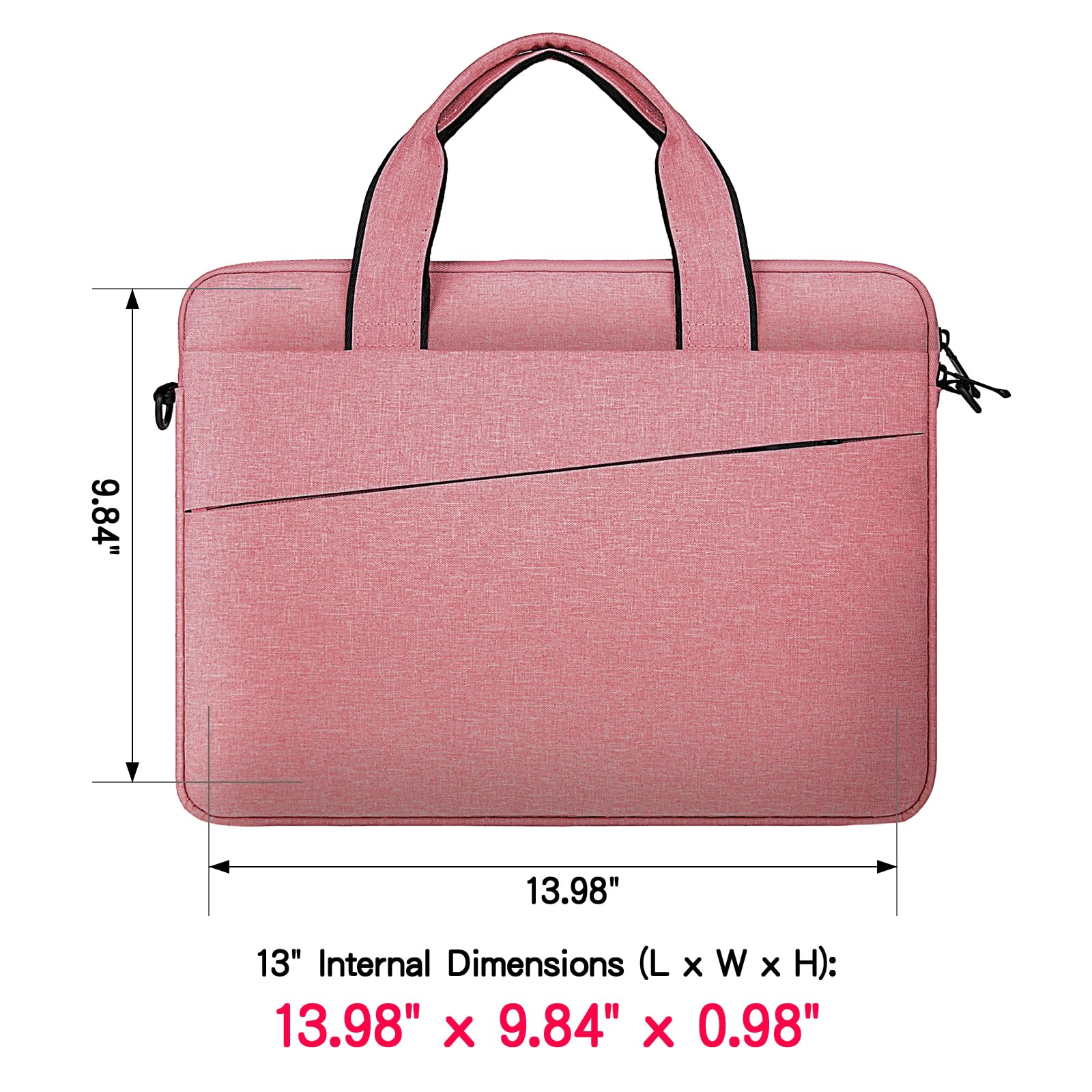 RAINYEAR 13 Inch Laptop Sleeve Shoulder Bag Compatible with MacBook 13.6" M2 A2681, 13.3 Air Pro M1/M2 A2338 A2337, 13.3" Chromebook Notebook Messenger Bag Carrying Case Briefcase for Men Women, Pink