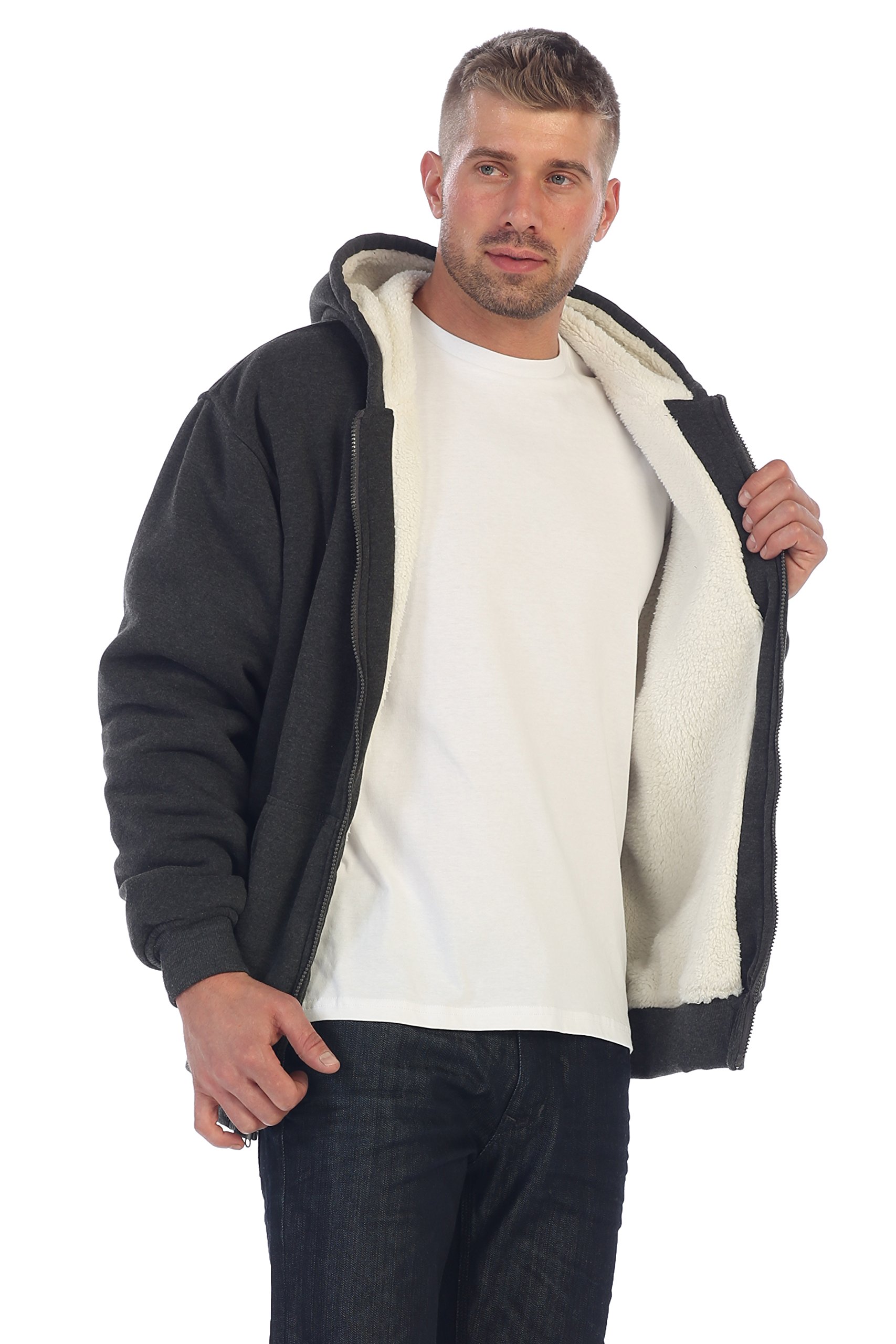 Gioberti Men Heavyweight Sherpa Lined Fleece Hoodie Jacket, Heather Charcoal, Medium