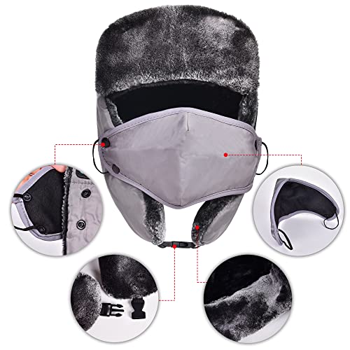 Mens Trapper Hat with Ear Flaps, Bluetooth Hunter Hat，Papakha, Mens Winter Hat, Headphones ajr Hat, Wireless Lumberjack Hat, Winter Face Masks for Women,Men, Grey