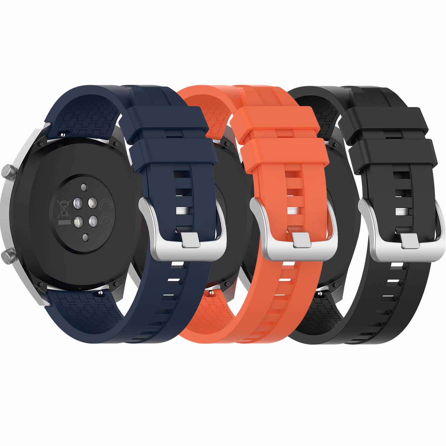 Chofit Band Compatible with Huawei Watch GT2 46mm/GT Active Watch/Samsung Galaxy Watch 46mm/Gear S3, 22MM Silicone Replacement Wristband Strap, 3 Pack (Blue&Black&Orange)