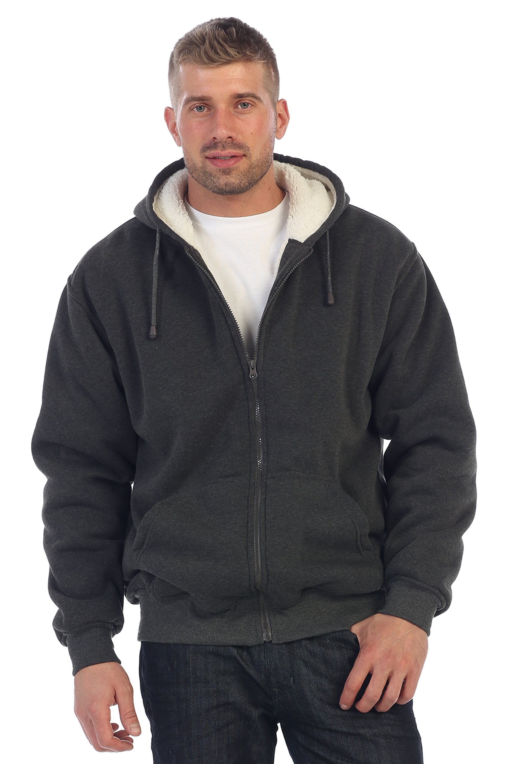 Gioberti Men Heavyweight Sherpa Lined Fleece Hoodie Jacket, Heather Charcoal, Medium