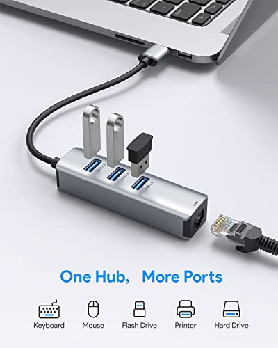 USB 3.0 to Ethernet Adapter,ABLEWE 3-Port USB 3.0 Hub with RJ45 10/100/1000 Gigabit Ethernet Adapter Support Windows 10,8.1,Mac OS, Surface Pro,Linux,Chromebook and More
