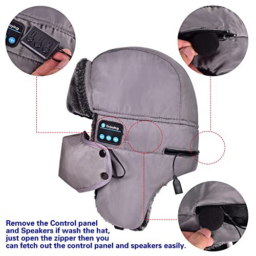 Mens Trapper Hat with Ear Flaps, Bluetooth Hunter Hat，Papakha, Mens Winter Hat, Headphones ajr Hat, Wireless Lumberjack Hat, Winter Face Masks for Women,Men, Grey