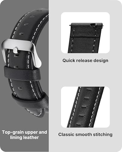 Fullmosa 18mm Leather Watch Bands Compatible with Garmin Vivoactive 4S/Vivomove 3S/Active S/Venu 2S/Move 3S,Black